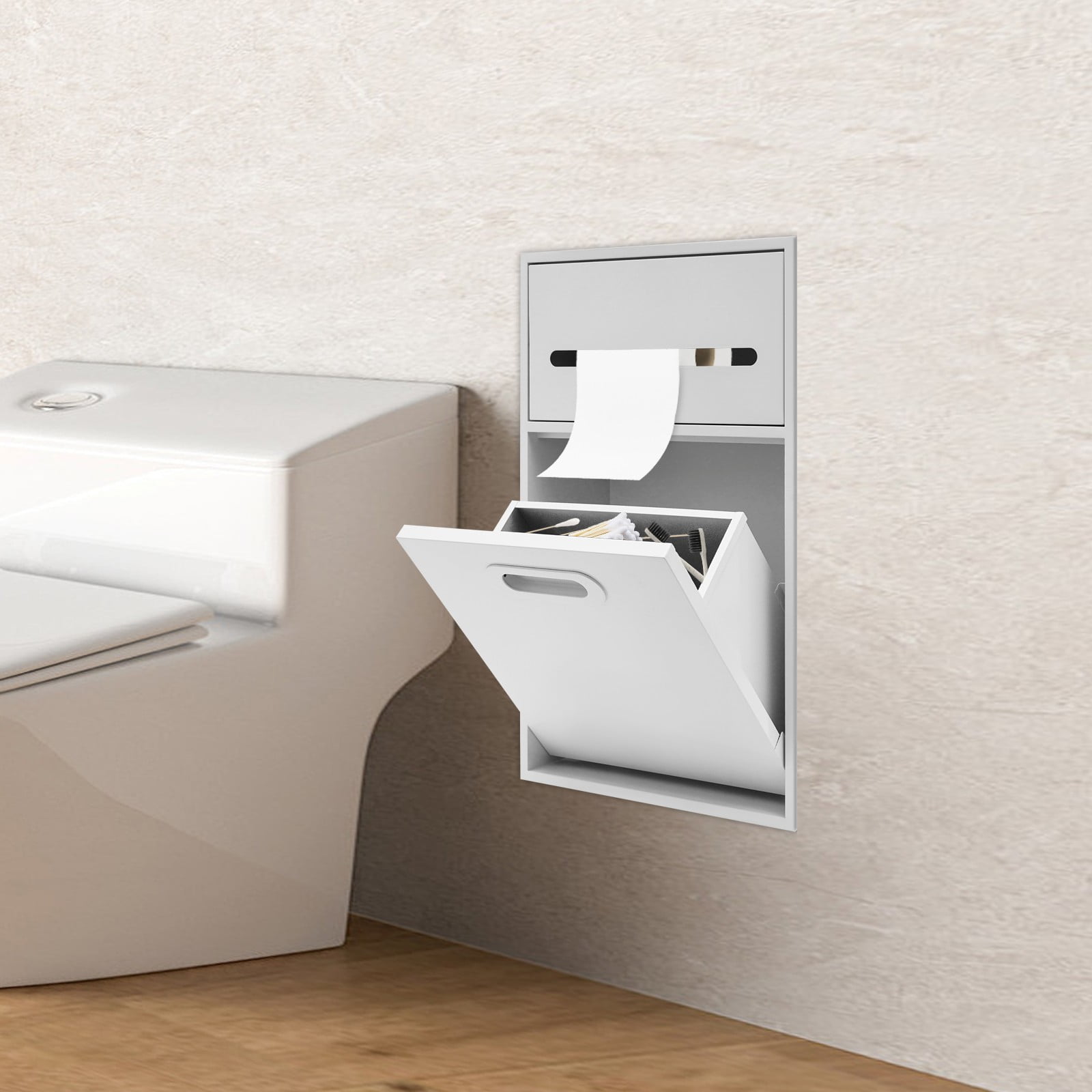 Recessed Wall Mounted Trash Can, Tilt Out Trash Bin Cabinet, Hidden ...