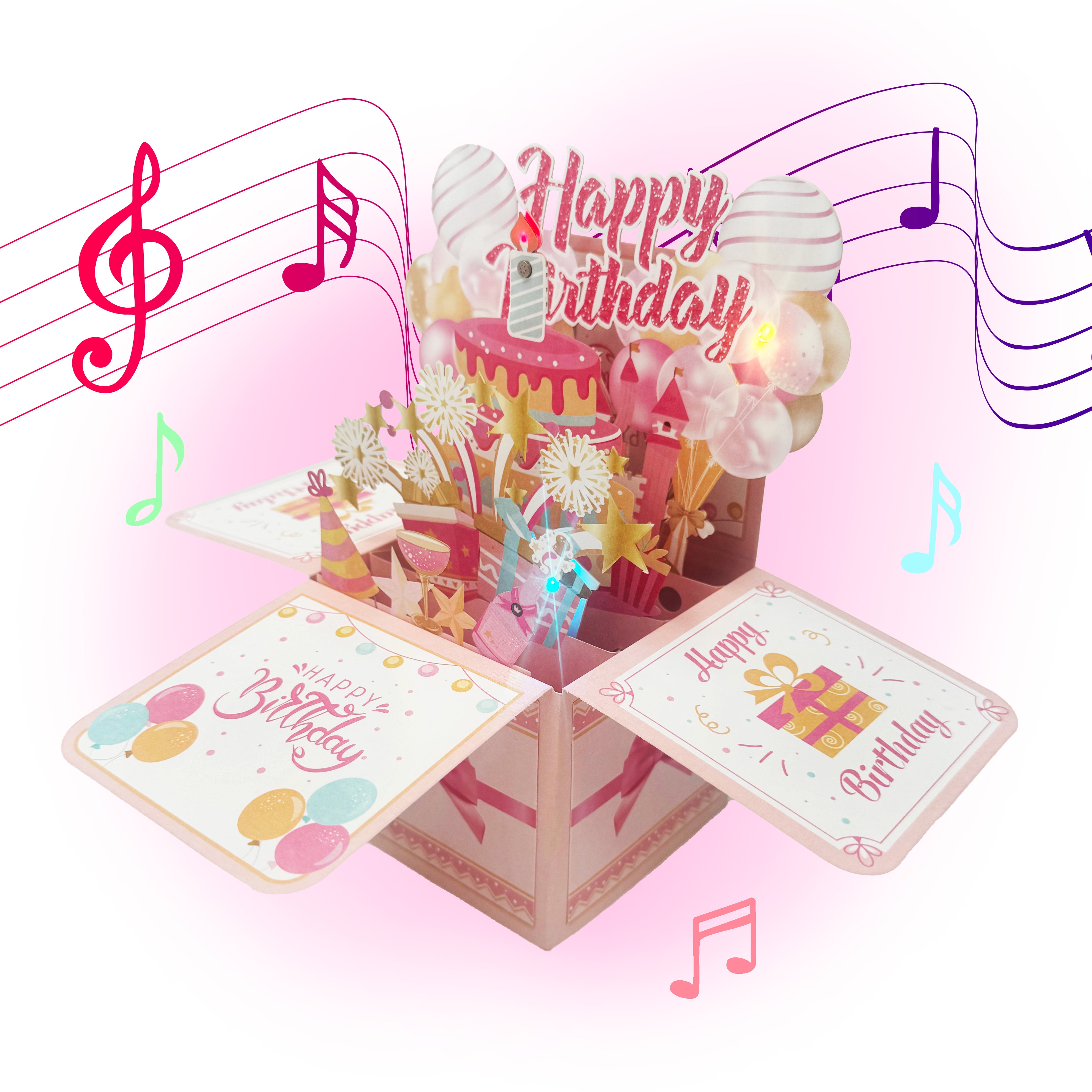 Rechale Happy Birthday Pop up Card with Music and Light, 3D Gift Box ...