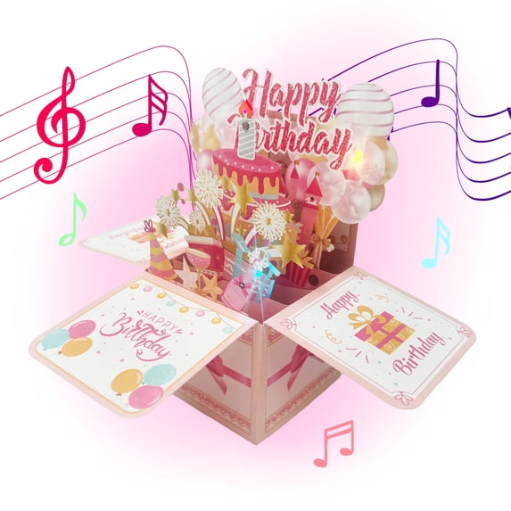 Rechale Happy Birthday Pop Up Card, Music Light, 3D Gift Box, Envelope ...