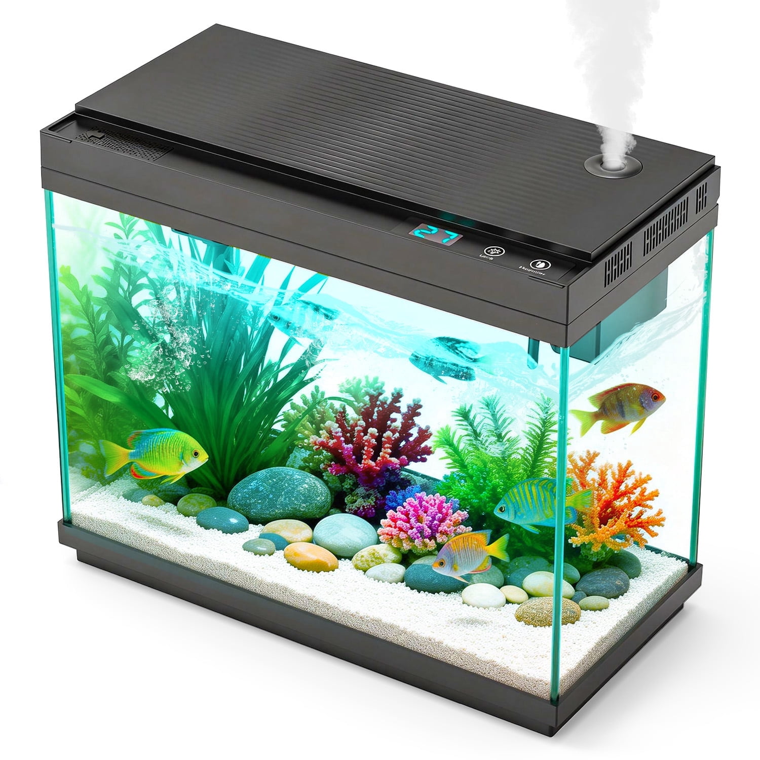 Rechale Smart Fish Tank, 2.4 gal UHD Glass Aquarium, 7-Color RGB Lights ...