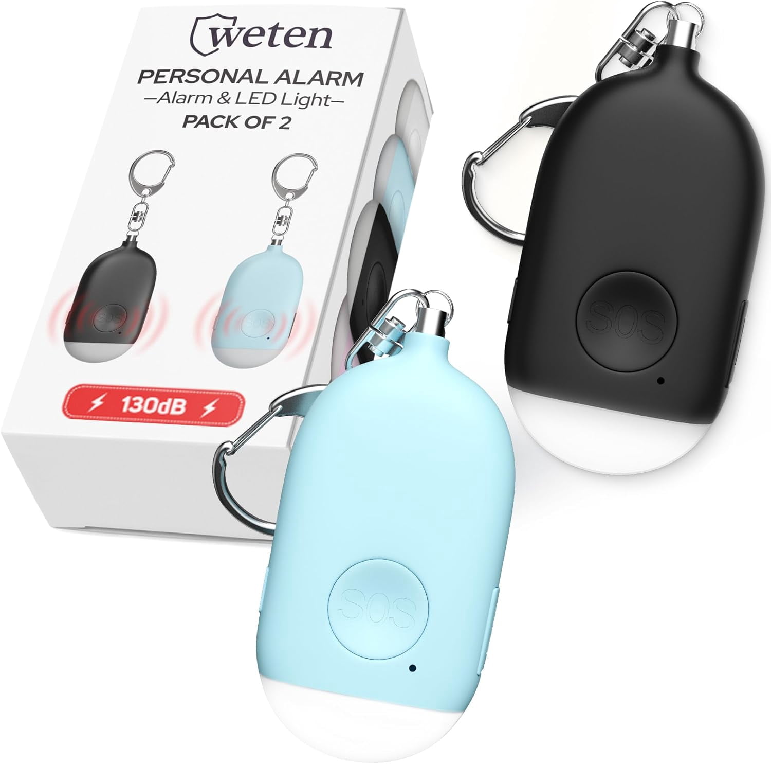 Rechar able Personal Alarm Keychain - 130dB Siren & LED Light - 2 Pack ...