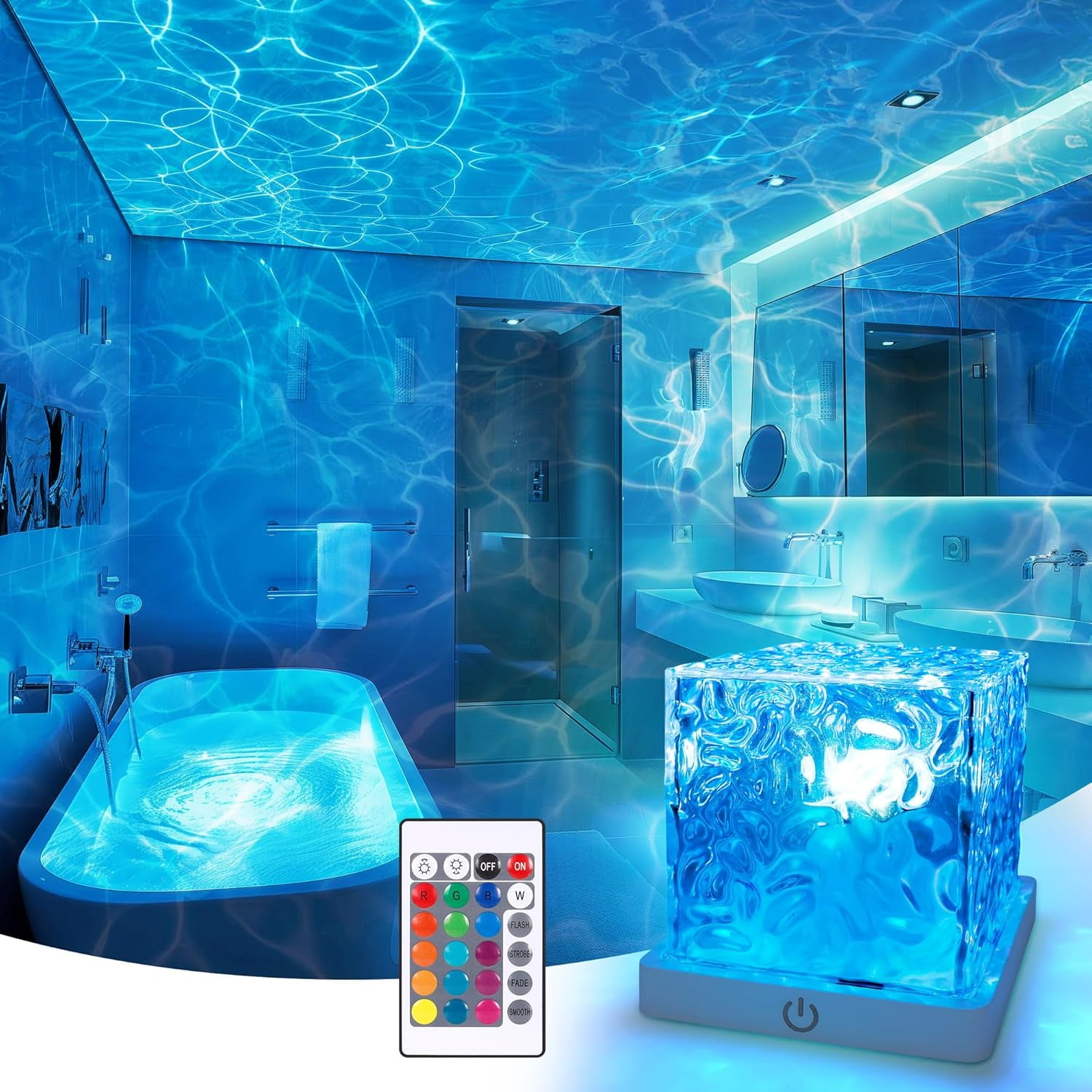 Rechar able Shower Light No Wiring, 16 Color Chan able Ocean Wave ...