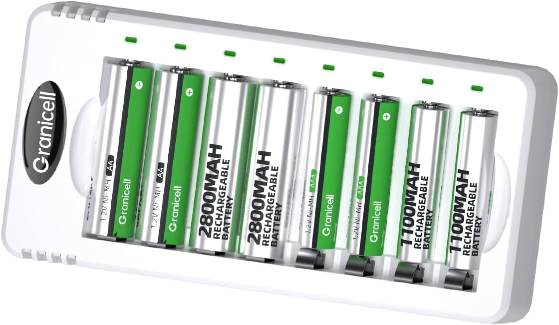 Recharable AA and AAA Batteries with 8 Bay Smart Charr,4 Pack 2800mAh ...