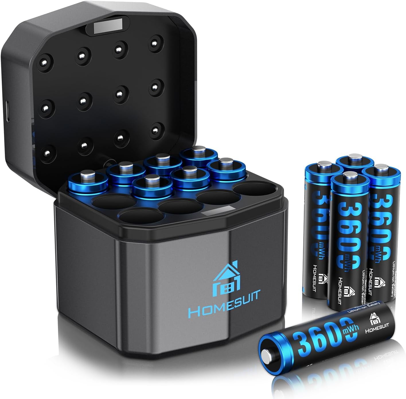 Recharable Lithium AA Batteries with Charr 12 Bay, 1.5 Volt High Power ...