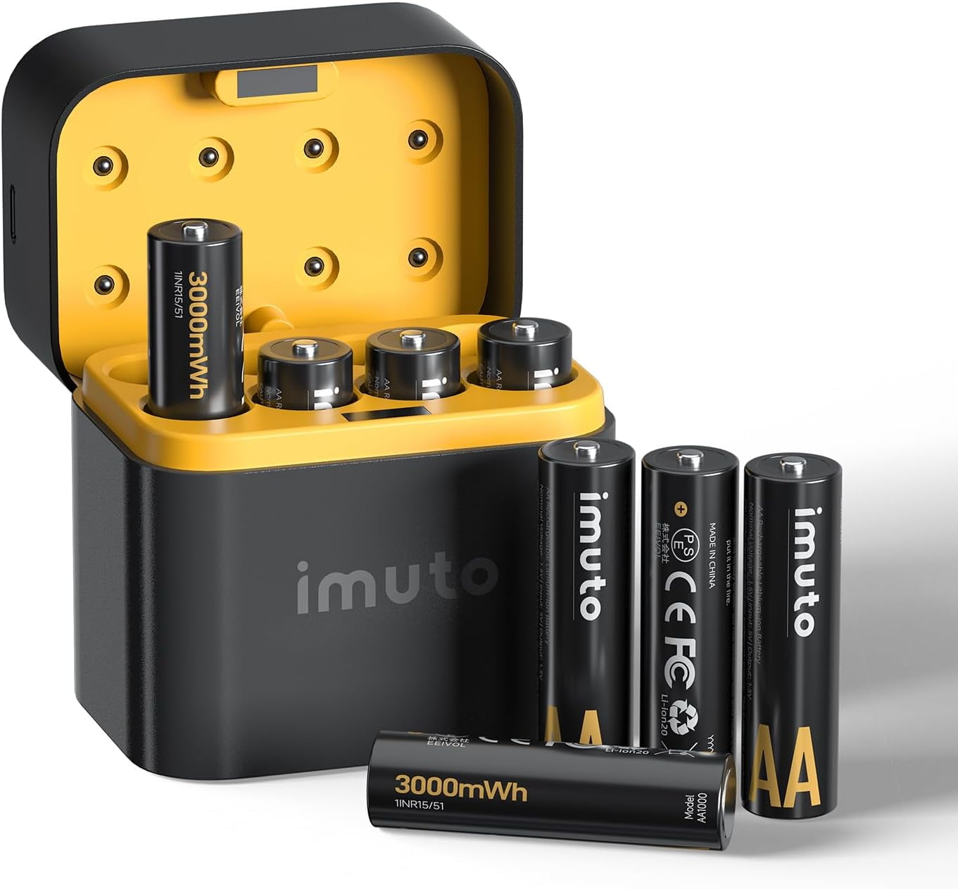 Recharable aa Batteries with Charr, 3000mWh Lithium 8 Pack, Slot Stora ...