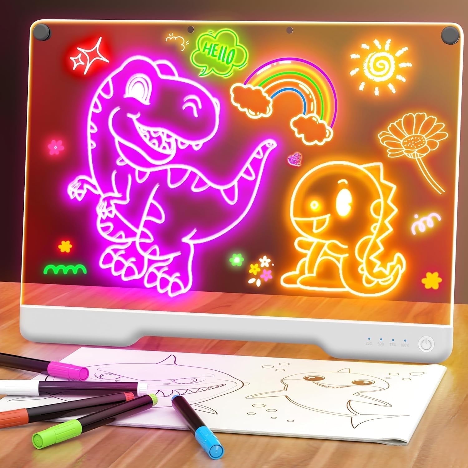 Rechargable "13.7"X10" LED Light-Up Dry Erase Board with 7-Color Neon ...