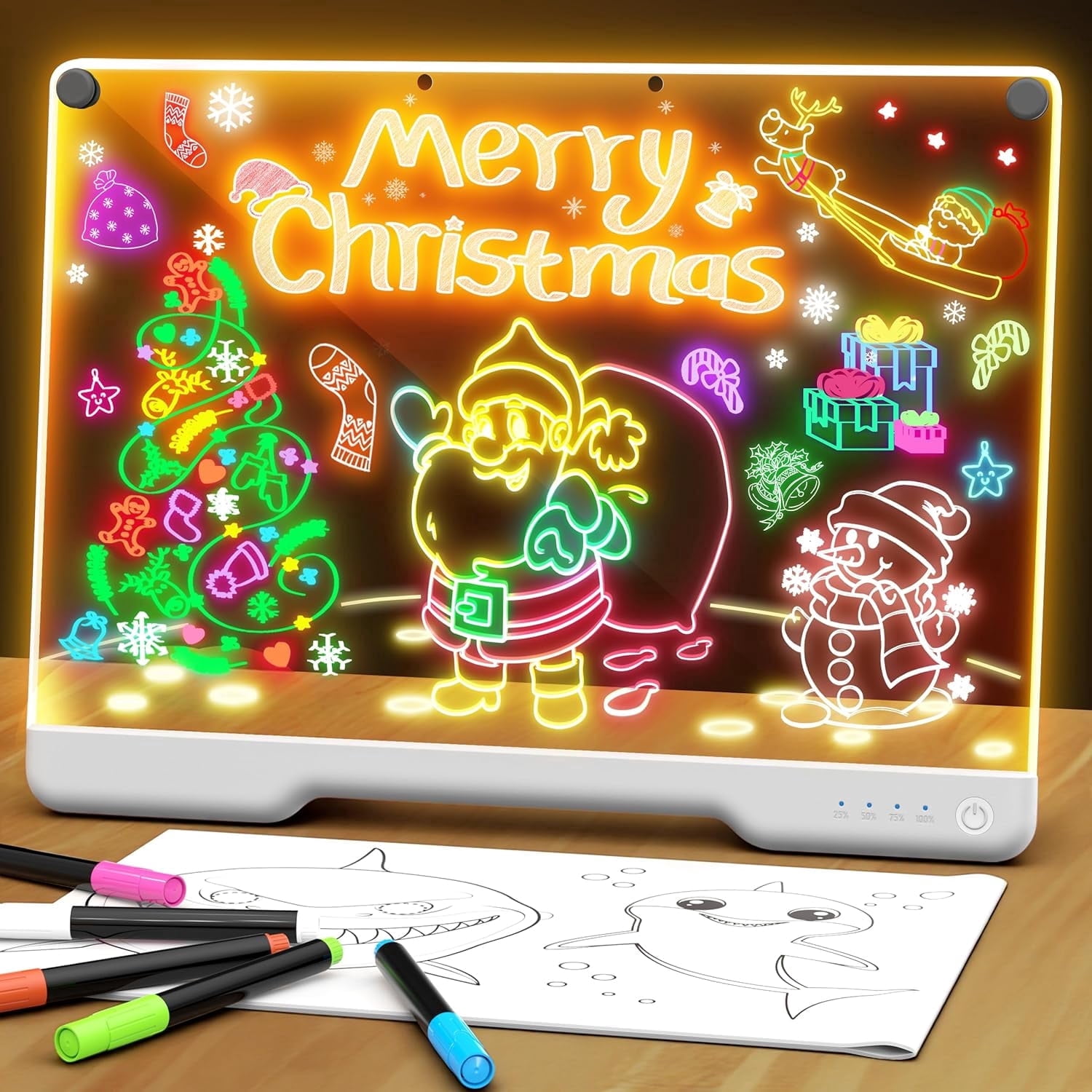 Rechargeable 16" LED Glow Drawing Board with 7 Neon Colors, Stand, 5 ...