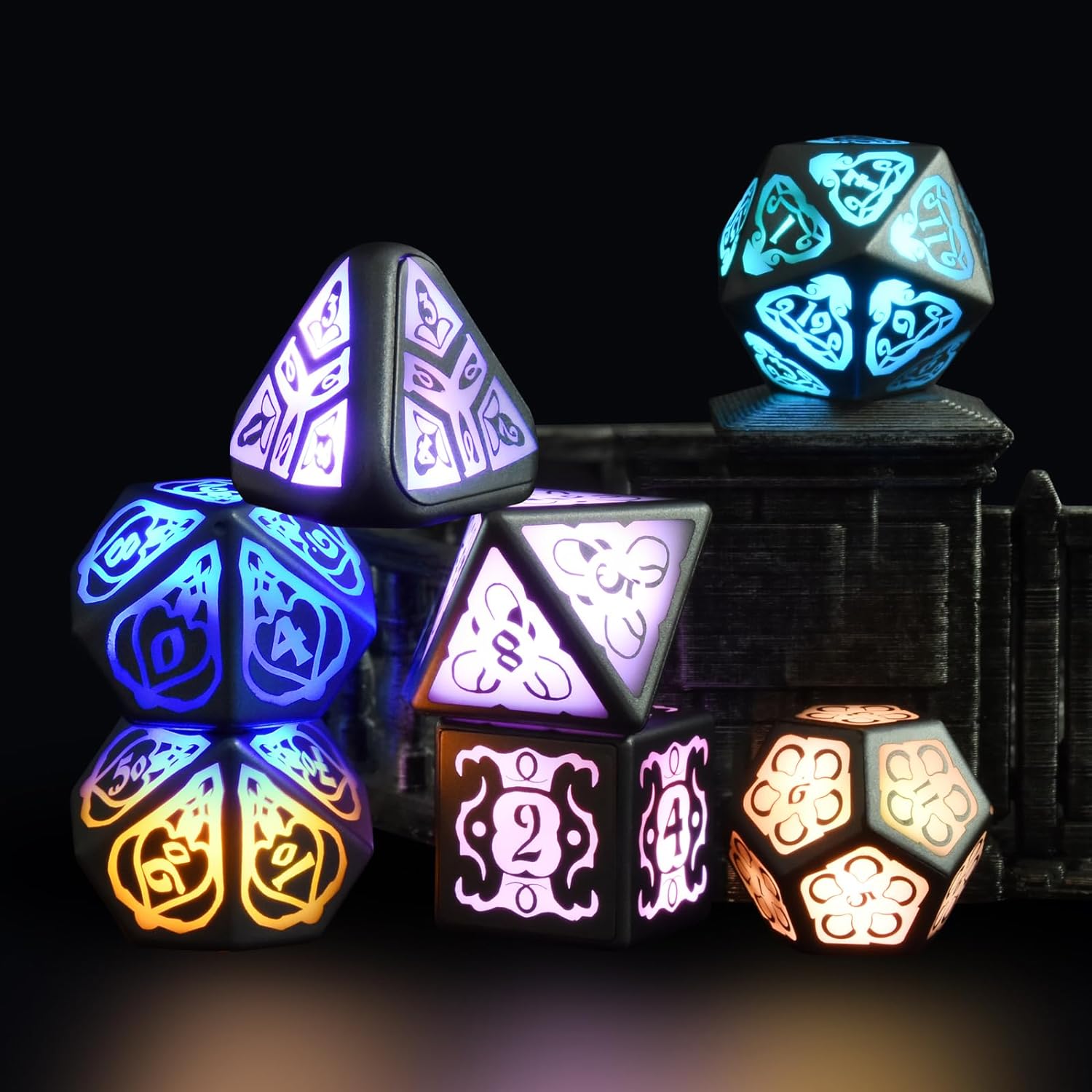 Rechargable DND Dice Set, Light Up Dice, 7 PCS Glowing Balanced LED ...
