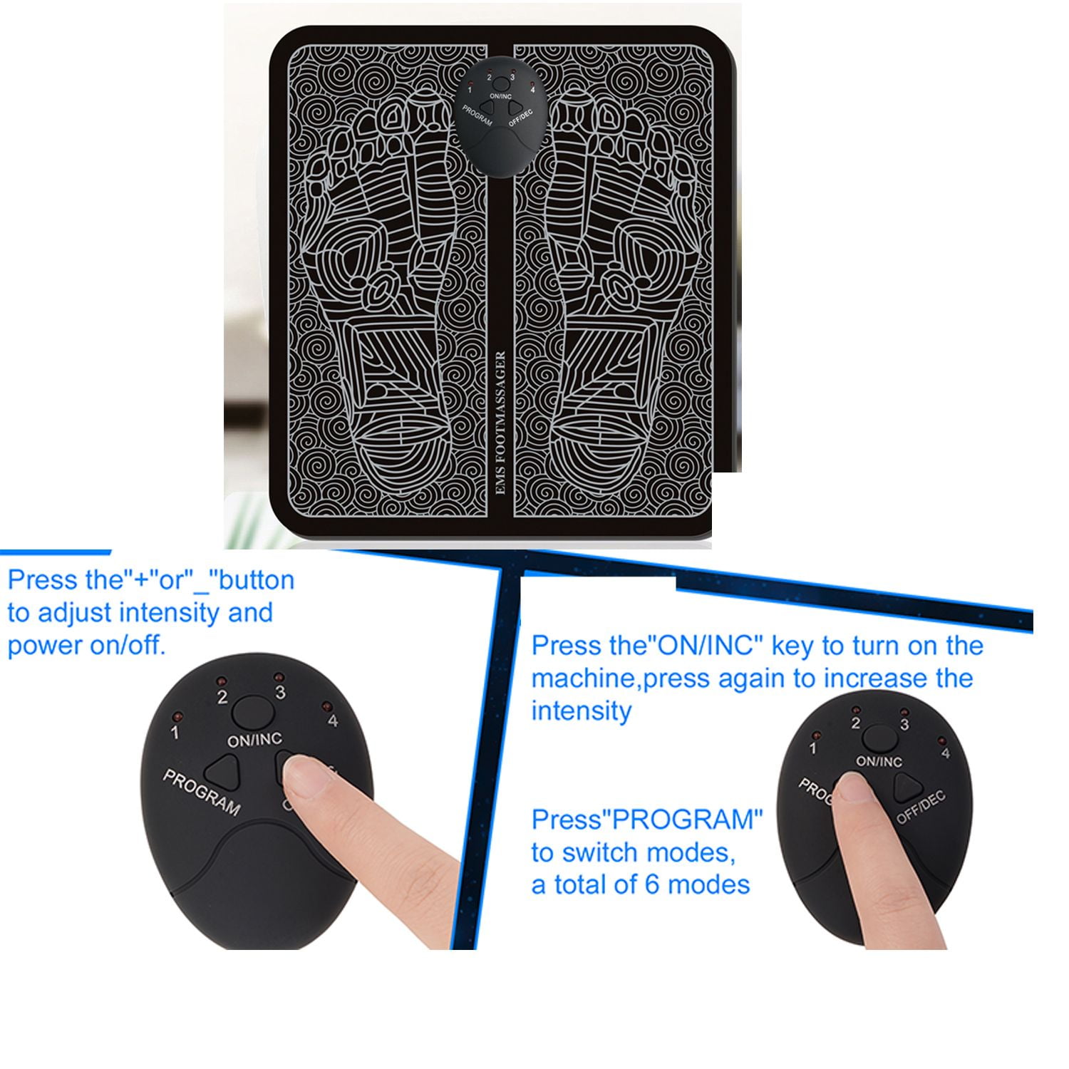 Rechargable Foot Massager, EMS Foot Massager for Neuropathy, 6 Modes ...