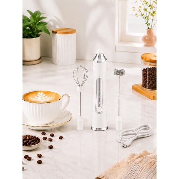 Rechargable Milk Frother, Handheld Drink Mixer with Whisk Attachment ...