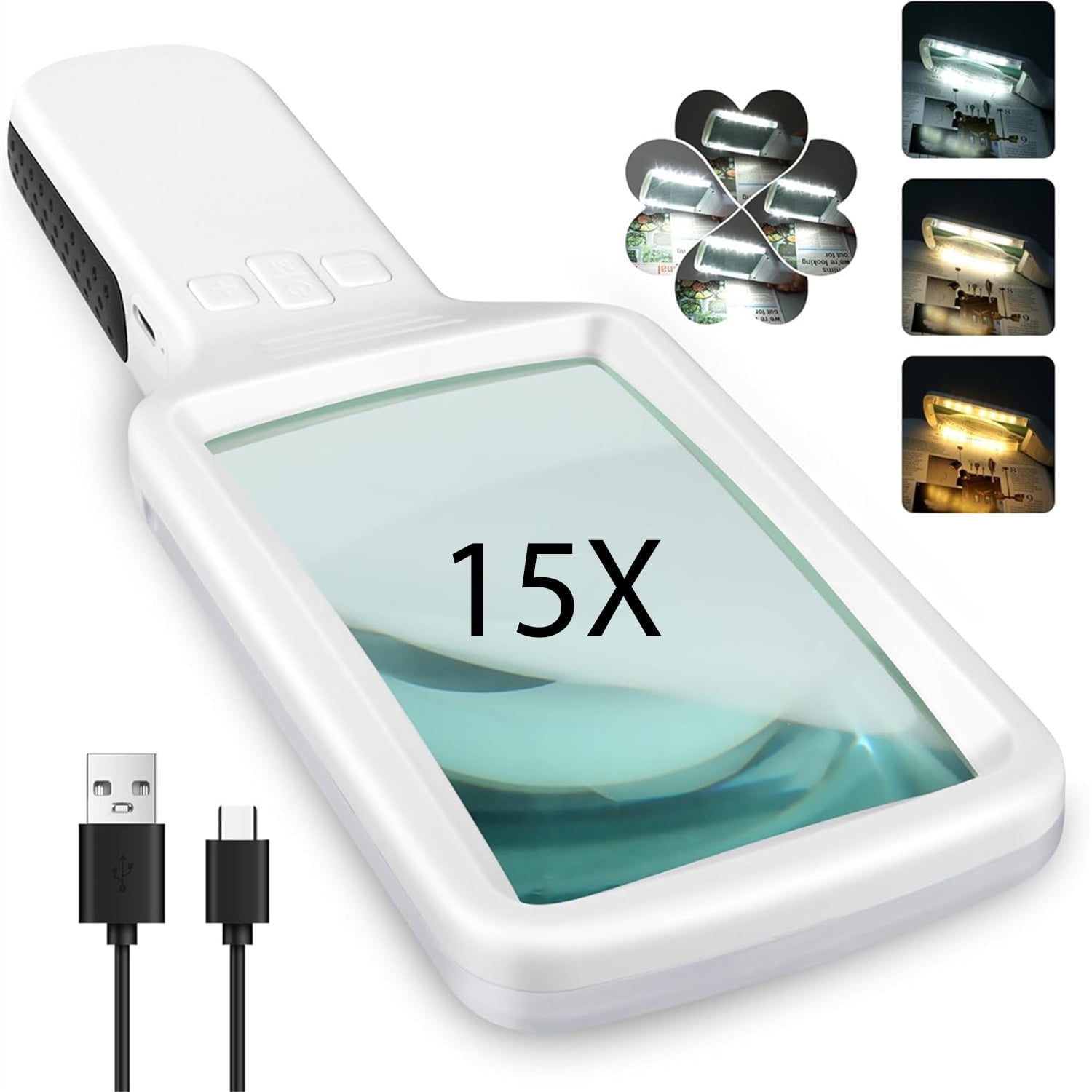 Rechargeable 15X Magnifying Glass with Light, Real Glass Handheld ...
