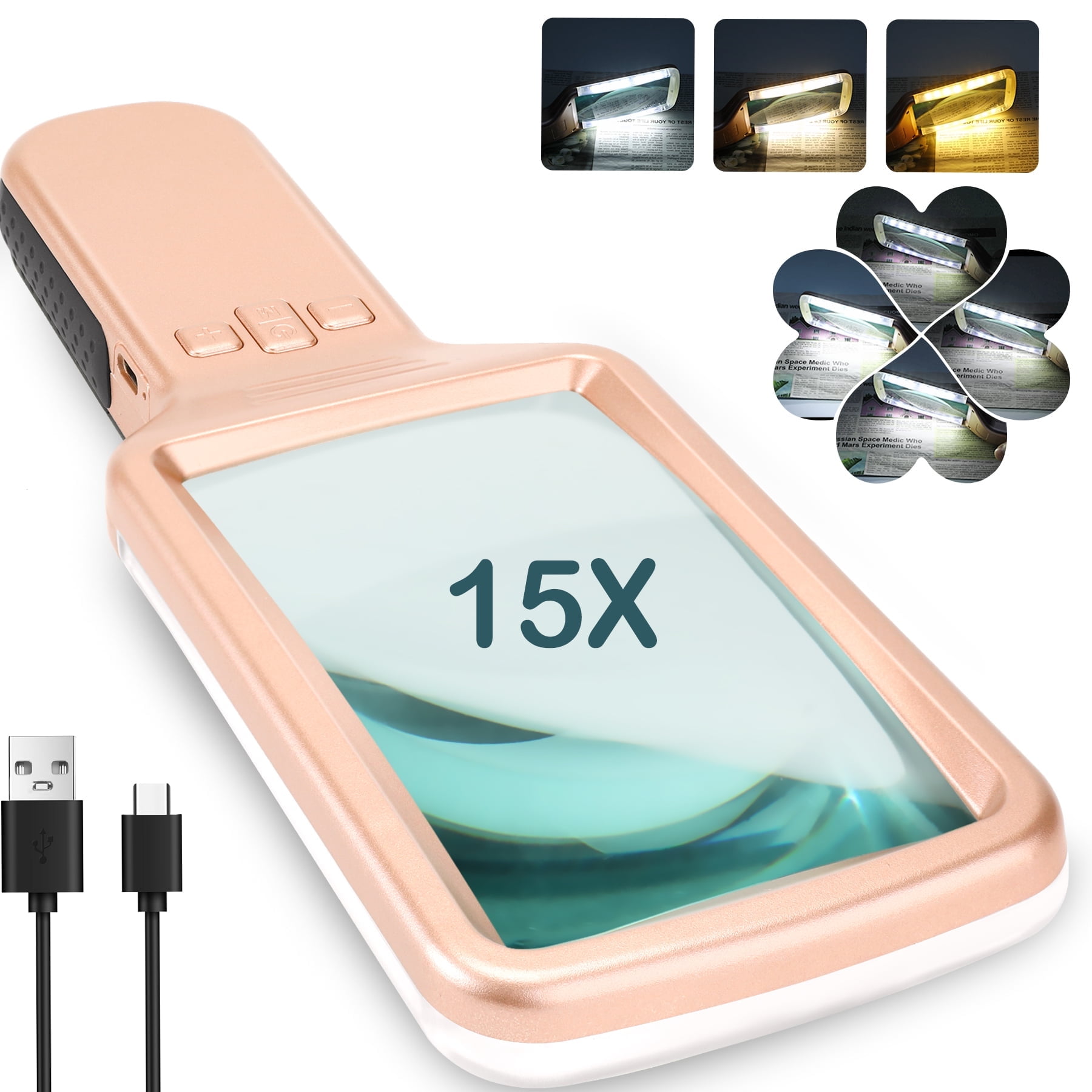 Rechargeable 15X Magnifying Glass with Light, Real Glass Handheld ...