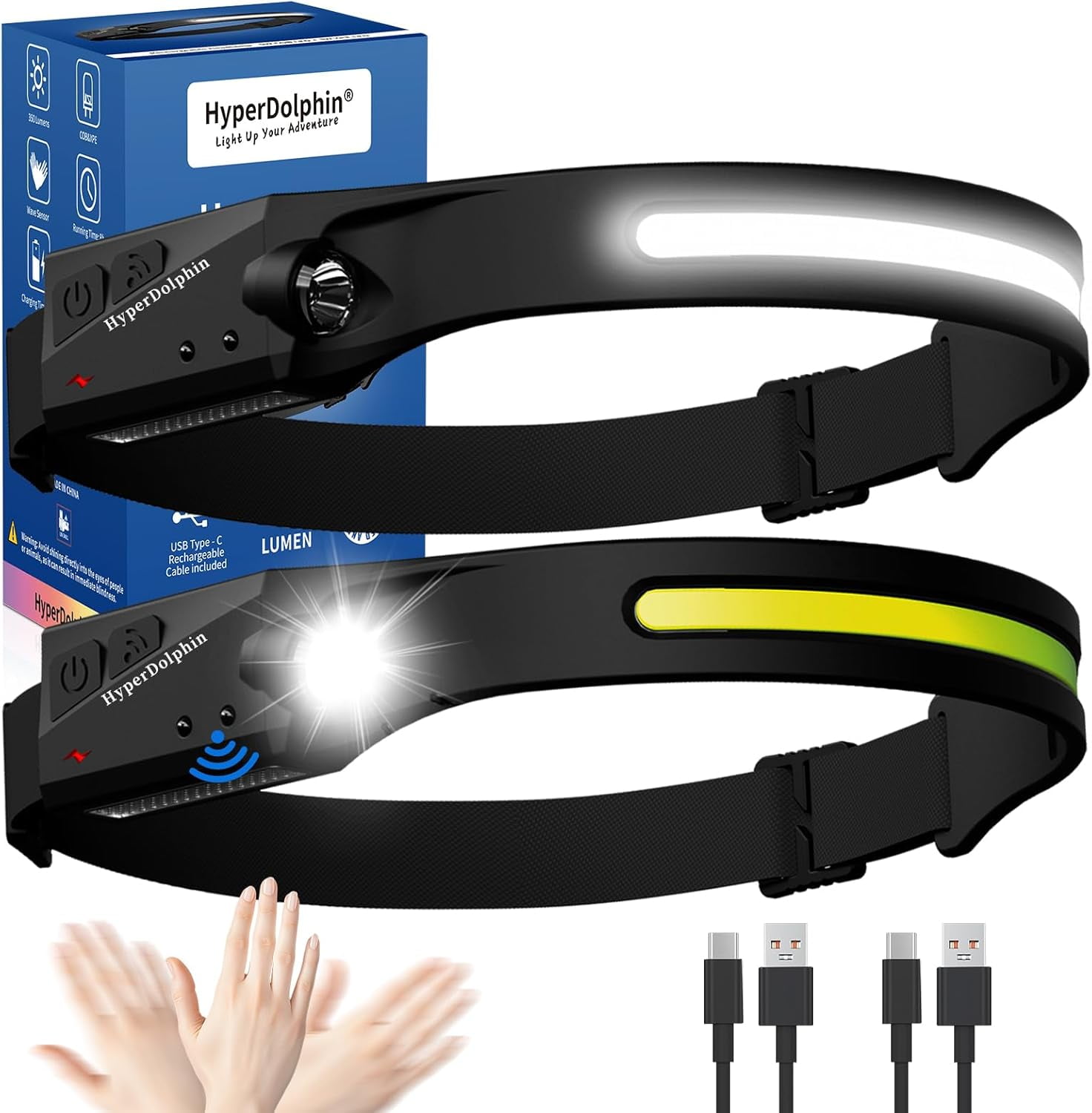 Rechargeable (2-Pack), 230° Headband Light Forehead, USB Head lamp Band ...