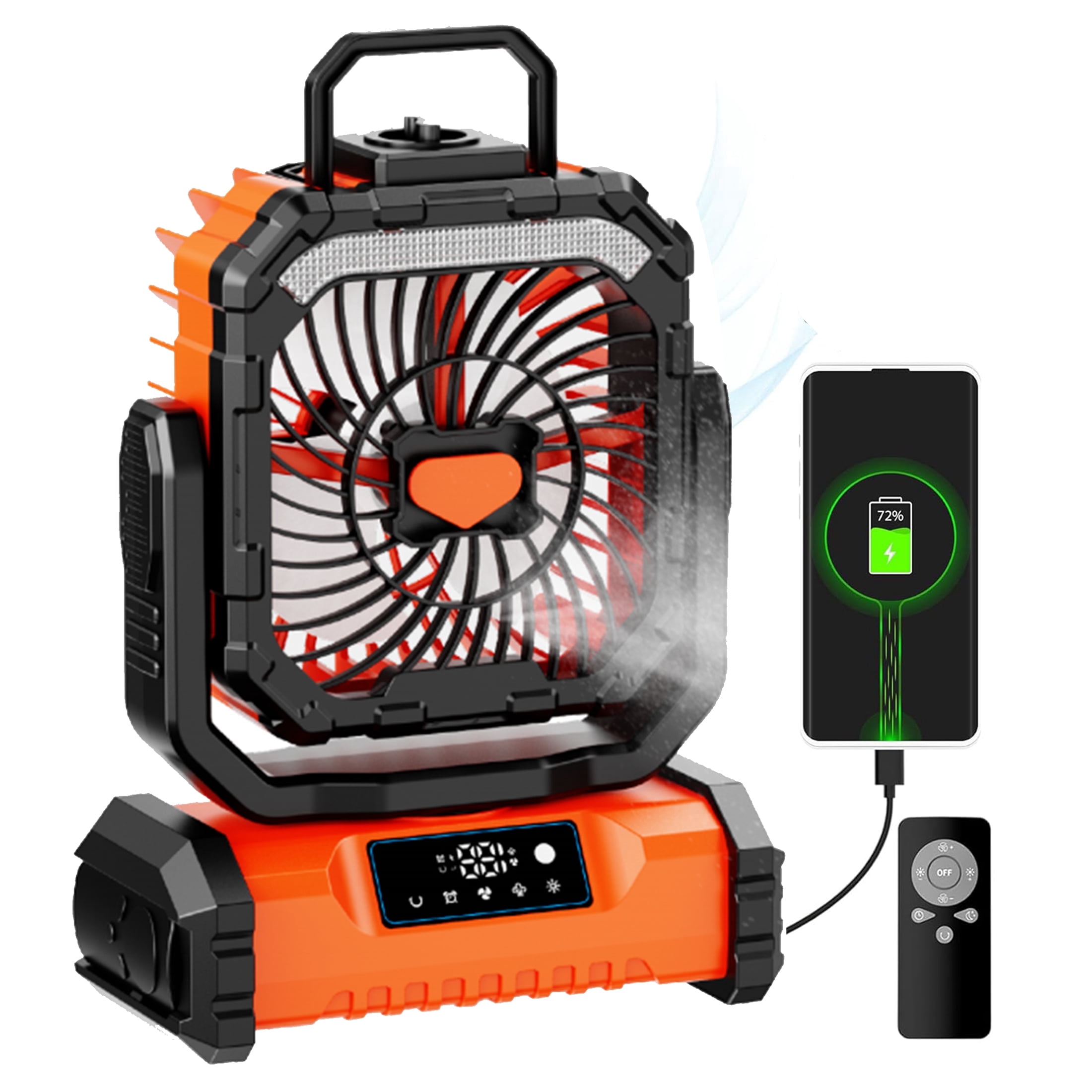 Rechargeable 3-in-1 Camping Fan with LED Light | Portable Fan for ...