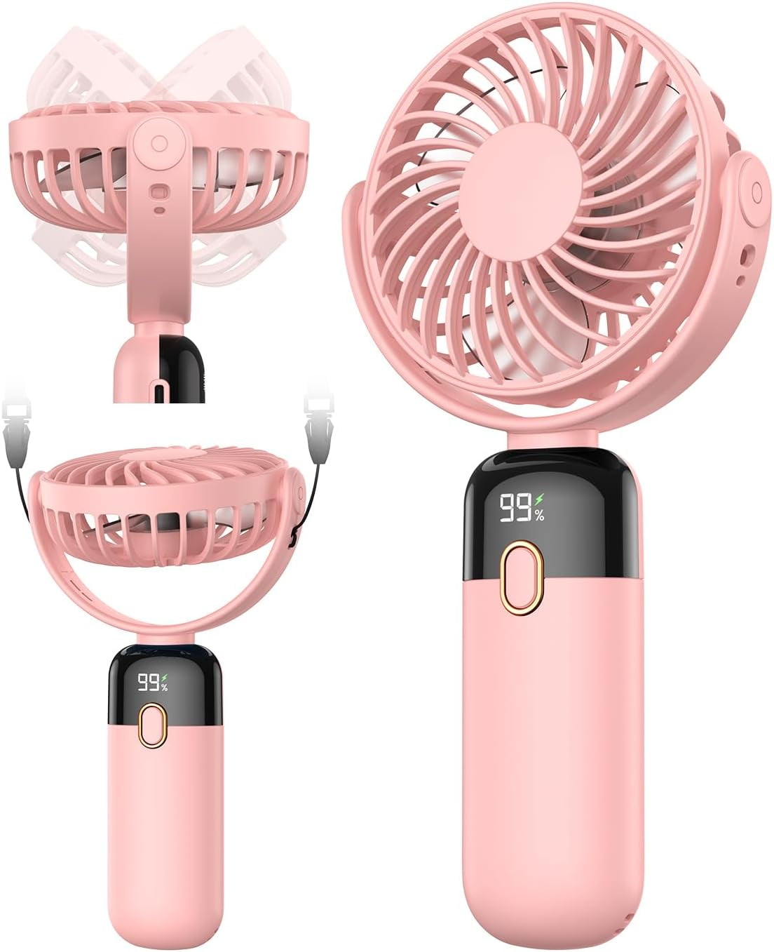 ‌Rechargeable 3-in-1 Personal Fan - 5000mAh Battery, Hand/Neck/Desk ...