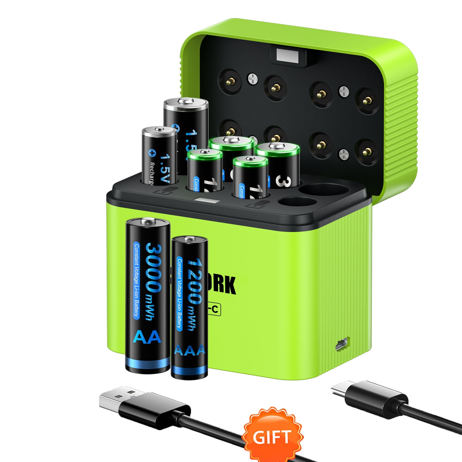 Rechargeable 4 Pack AAA Batteries and 4 Pack AA Batteries Lithium with ...
