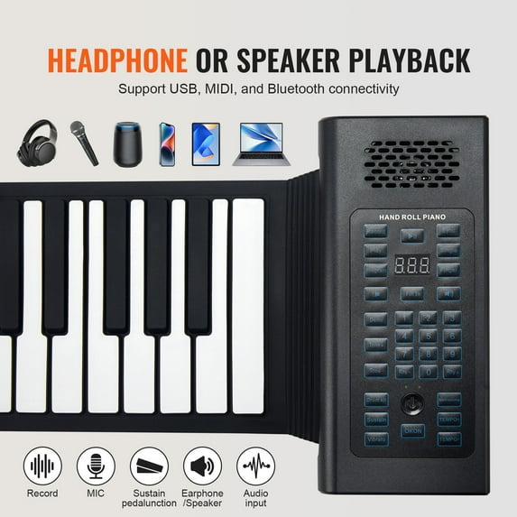 Rechargeable 88 Key Roll Up Piano with 128 Rhythms & Tones, Portable ...