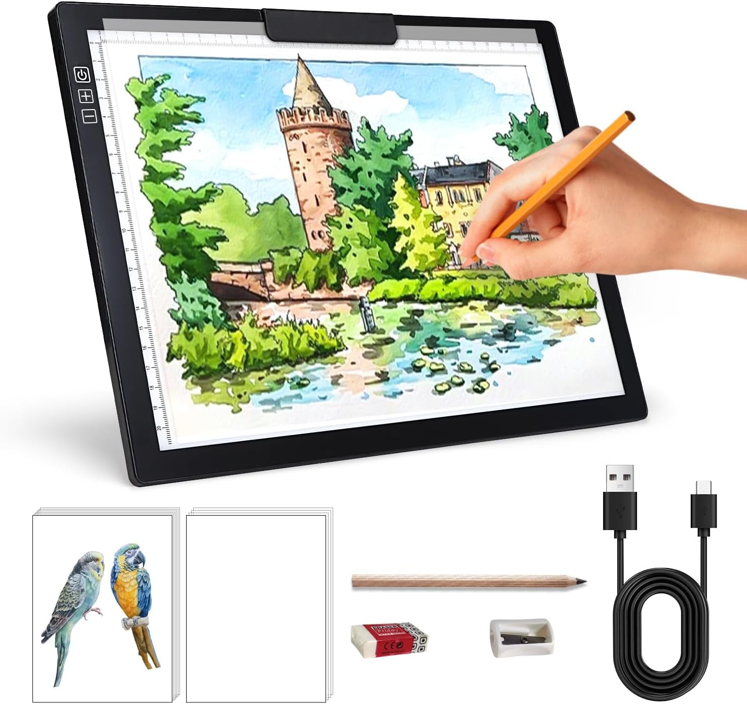 Rechargeable A4 Light Box, LED Light Pad with Built-in Stand & Clip, 6 ...