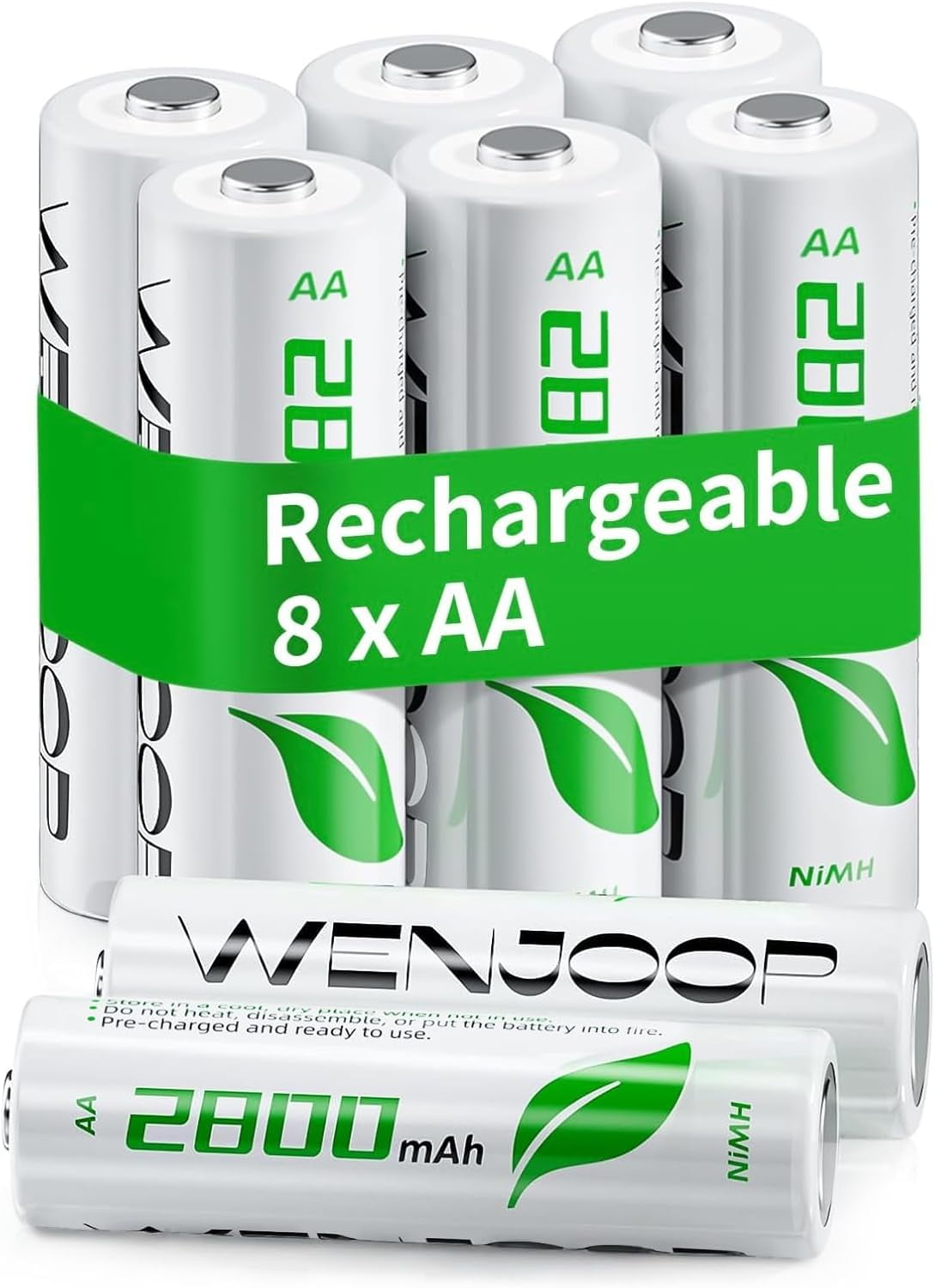 Rechargeable AA Batteries 8Pack, 2800mAh High-Capacity, NiMH, Double A ...