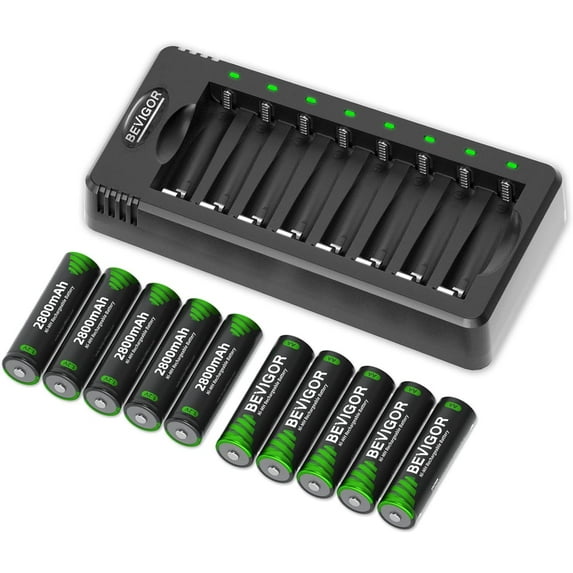 Rechargeable AA Batteries with Charger, 10 Pack 2800mAh High Capacity ...