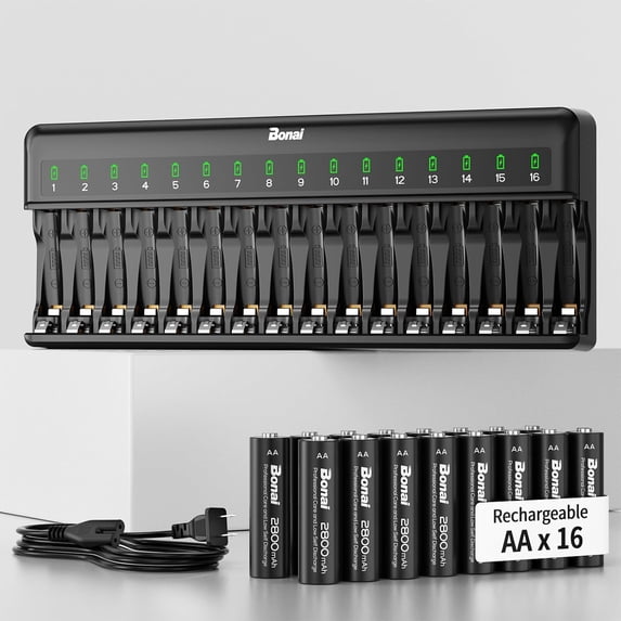 Rechargeable AA Batteries with Charger, 2800mAh High Capacity Pre ...