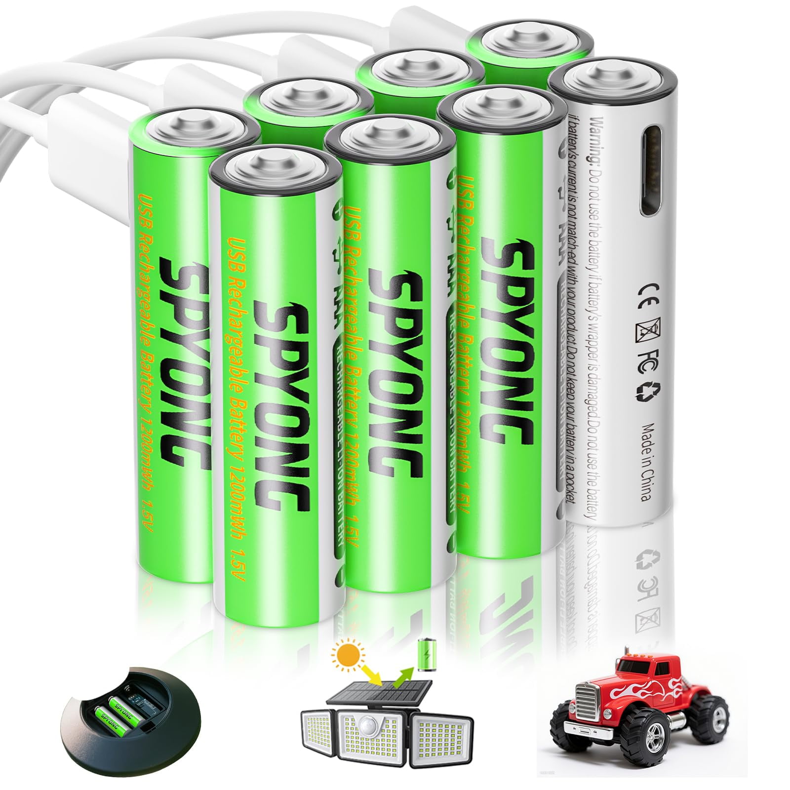 Rechargeable AAA Batteries Lithium 8 Pack 1200 mWh Lithium Ion, 1.5V ...