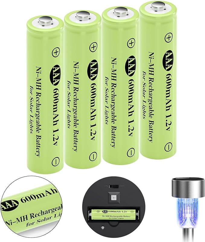 Rechargeable AAA Batteries, Ni-MH AAA 600mAh Solar Batteries, Triple A ...