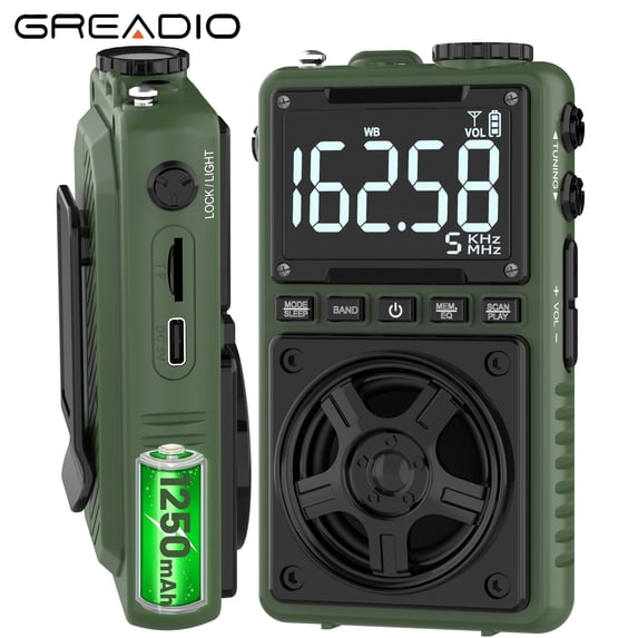 Greadio Bluetooth Rechargeable AM FM Radio with NOAA Weather Alert ...