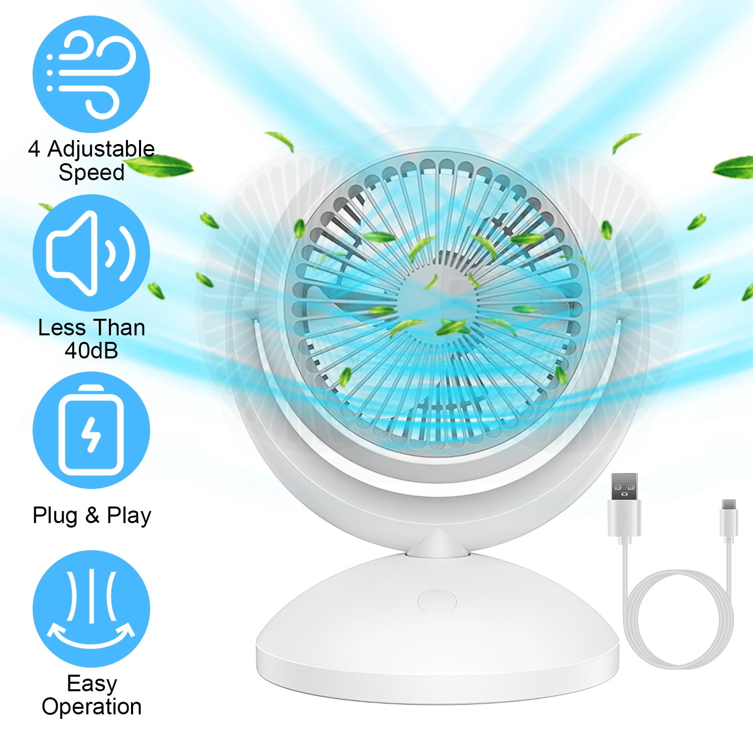 Rechargeable Air Circulator Fan TeqHome Portable Electric Desktop Fan ...
