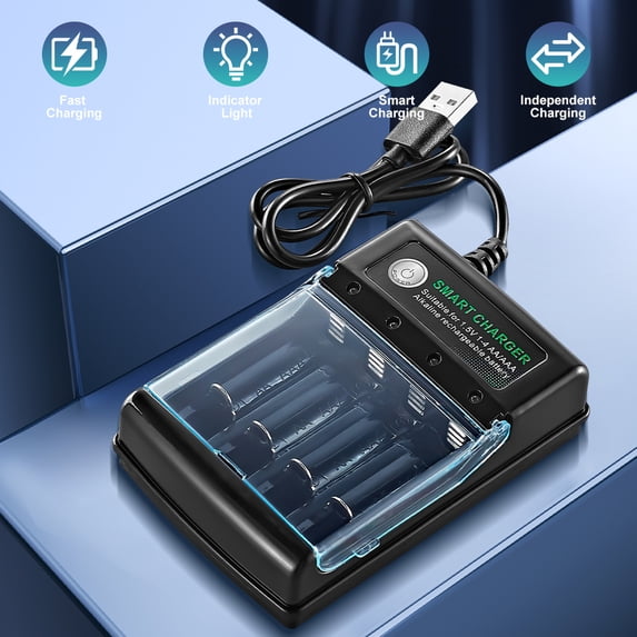 Rechargeable Alkaline Battery Charger, DFITO 4 Bay Smart Charger for AA ...