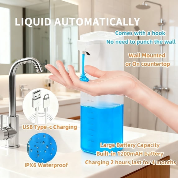 Rechargeable Automatic Sensor Liquid Soap Dispenser,550ML 18.6 oz ...
