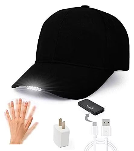 Rechargeable Baseball Cap LED Headlight with USB Cable and Battery ...