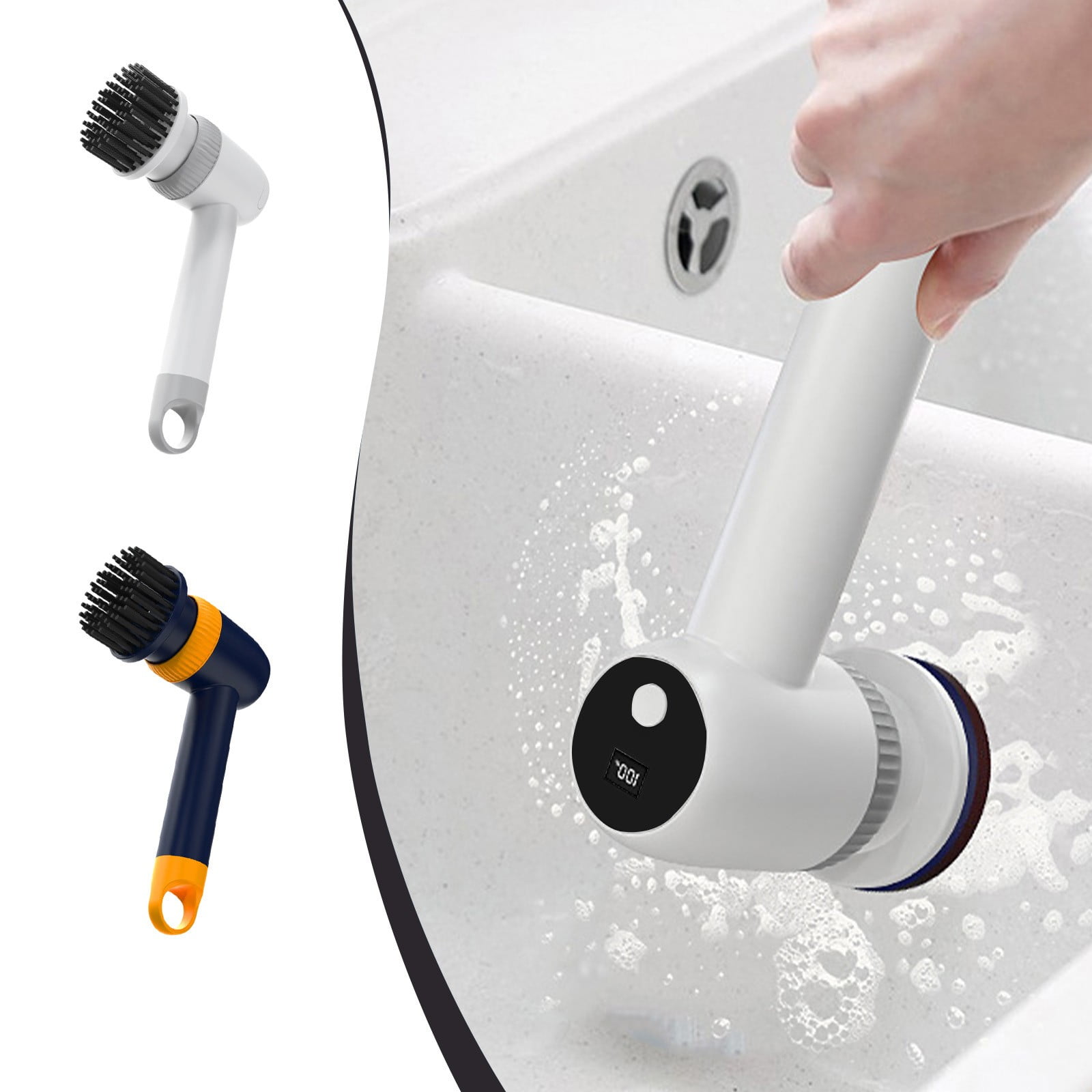 Rechargeable Bathroom Scrub Brush, 3-Head Cleaning Tool, Waterproof ...