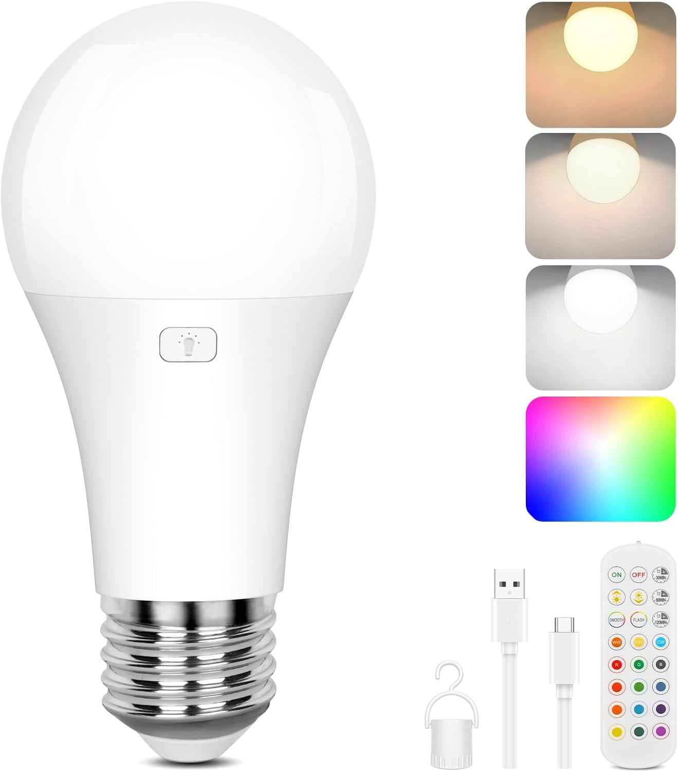 Rechargeable Battery Operated A19 Light Bulb with Remote Control 1 ...