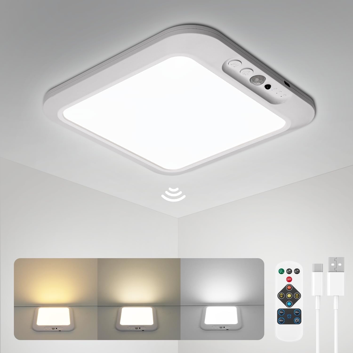 Rechargeable ceiling light, Wireless Motion Sensor Light with Remote ...