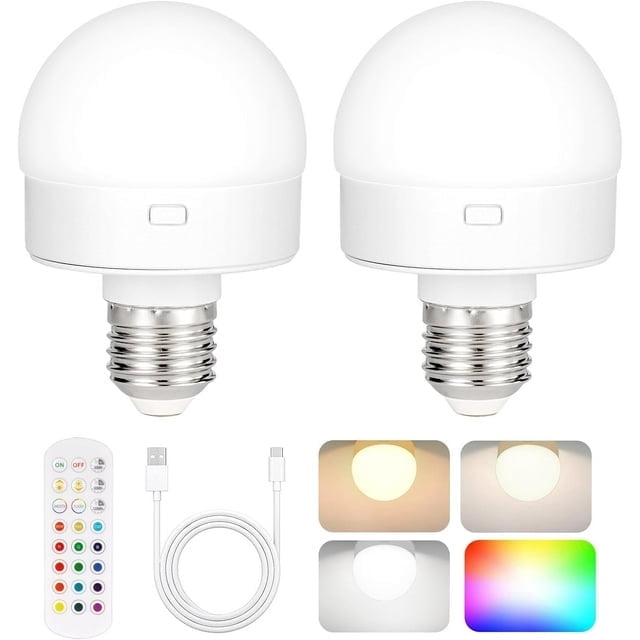 Rechargeable Battery Operated Light Bulb with Remote Control 2 Packs ...