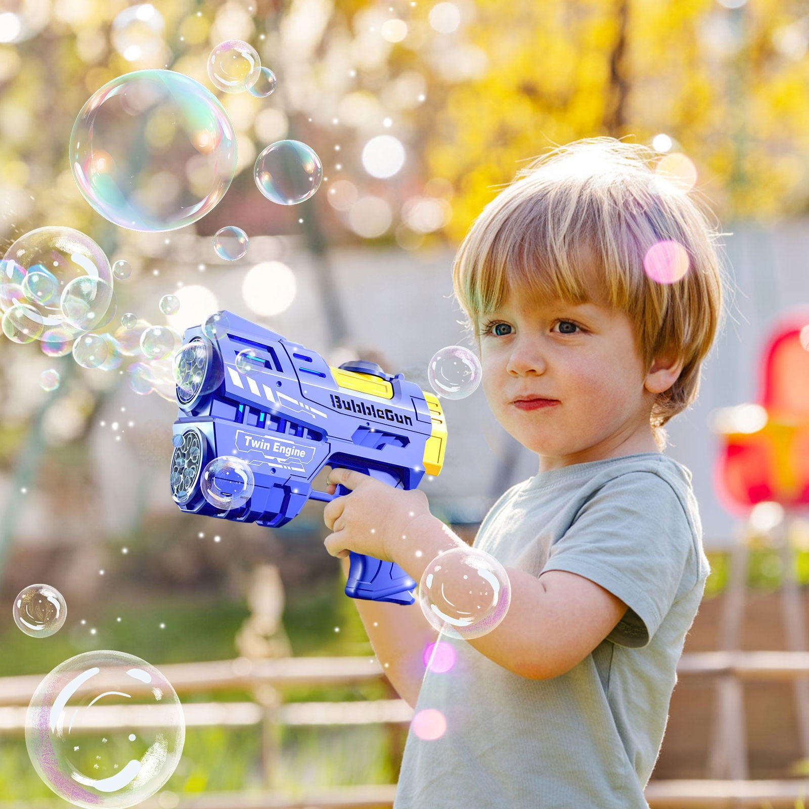 Rechargeable Blue Shark Bubble Guns For Kids, Led Light Up Bubble ...