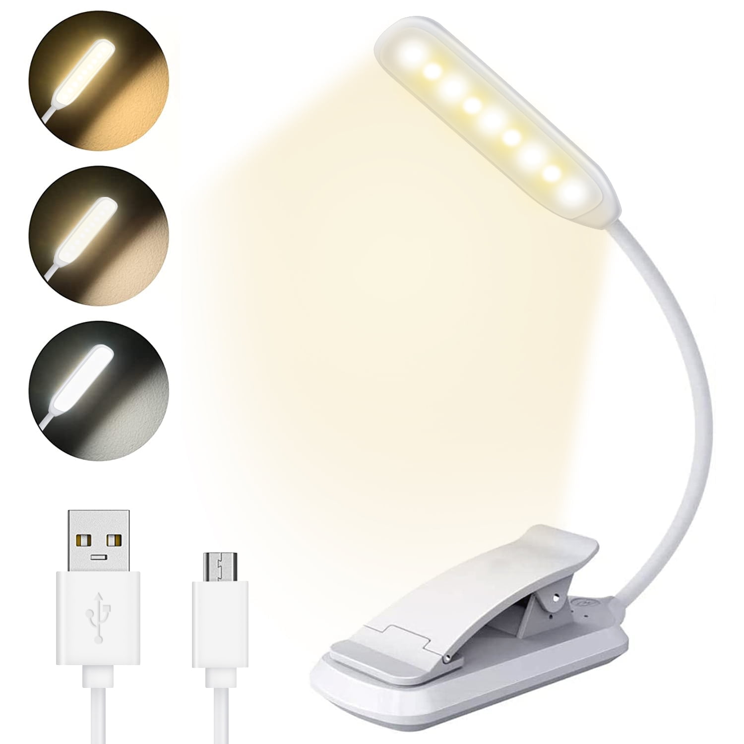 Rechargeable Book Light 9 LED Clip-on Reading Light 3 Color Temperature USB Lamp - Walmart.com