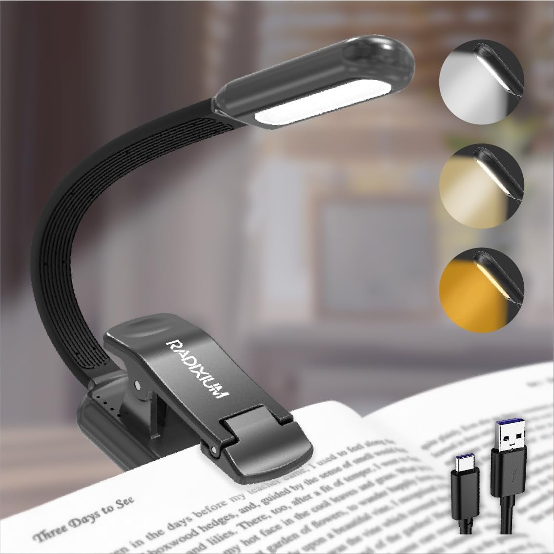 Rechargeable Book Reading Light at Night in Bed, Eye Caring 9 LED with ...