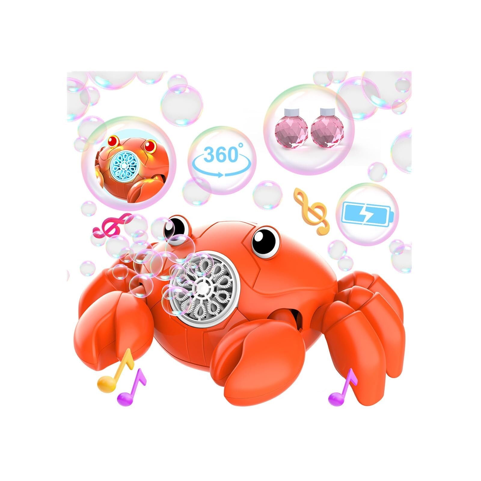 Rechargeable Bubble Machine - Lights Up Crab Bubble Maker for Kids with ...