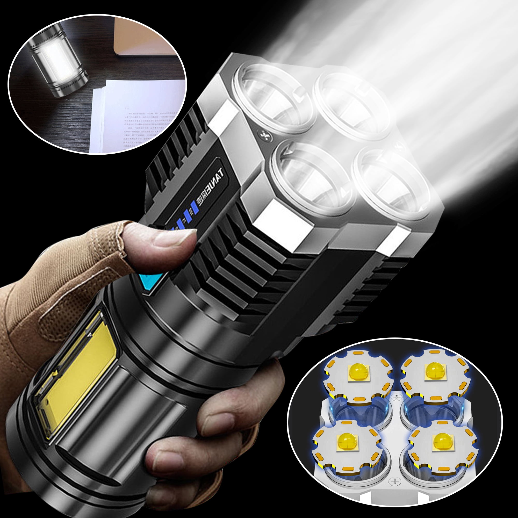 Rechargeable COB Flashlight, Super Bright LED Tactical Flashlight High ...