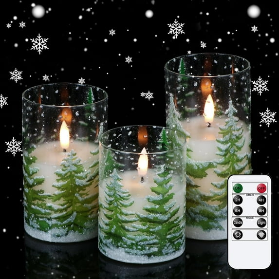 Rechargeable Christmas Glass Flameless Candles with Remote Timer ...