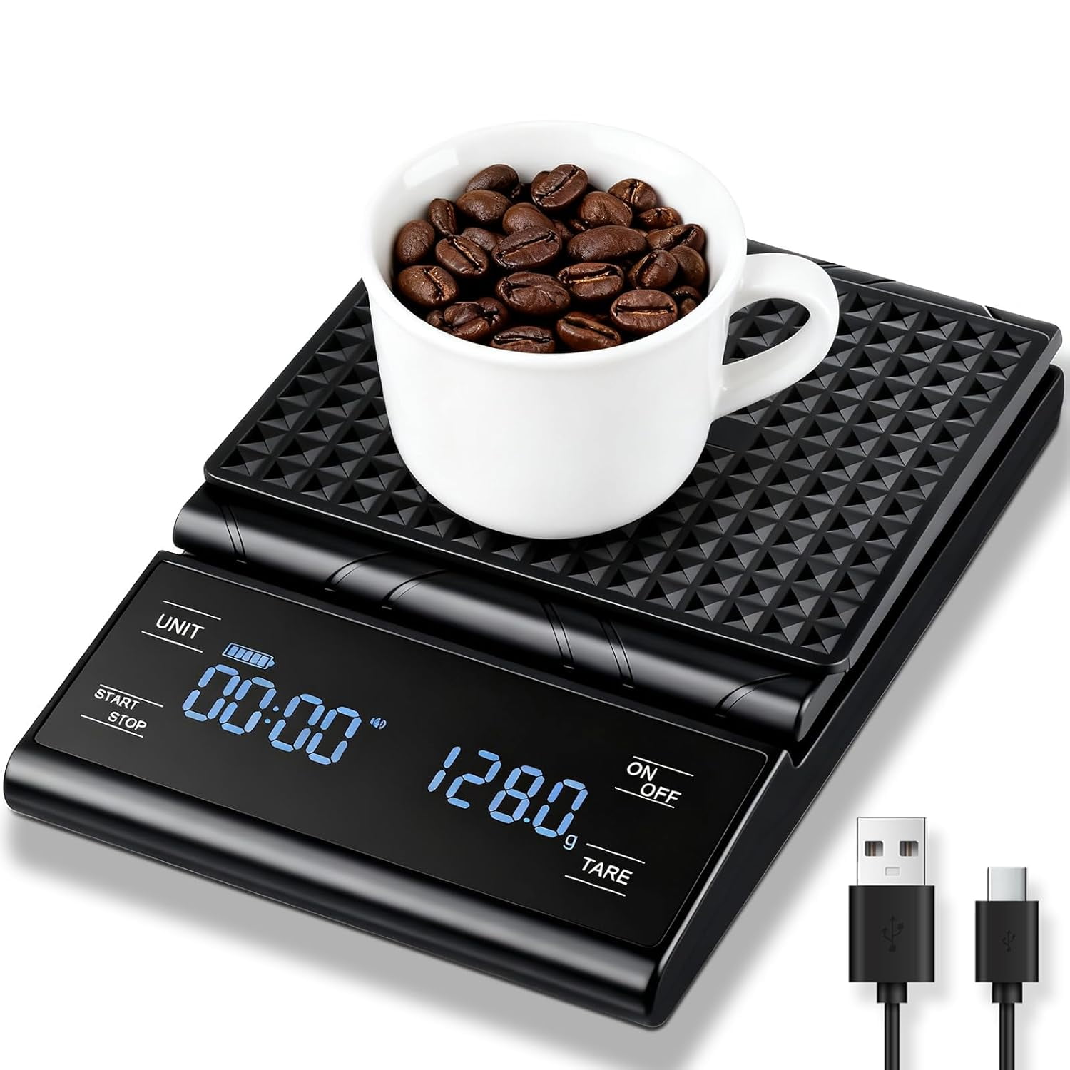 Rechargeable Coffee Scale with Timer, 5kg/0.1g Precision Pour Over Drip ...