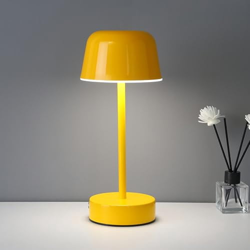 Rechargeable Cordless Mushroom Small Bedside Lamp, Yellow with USB Port ...