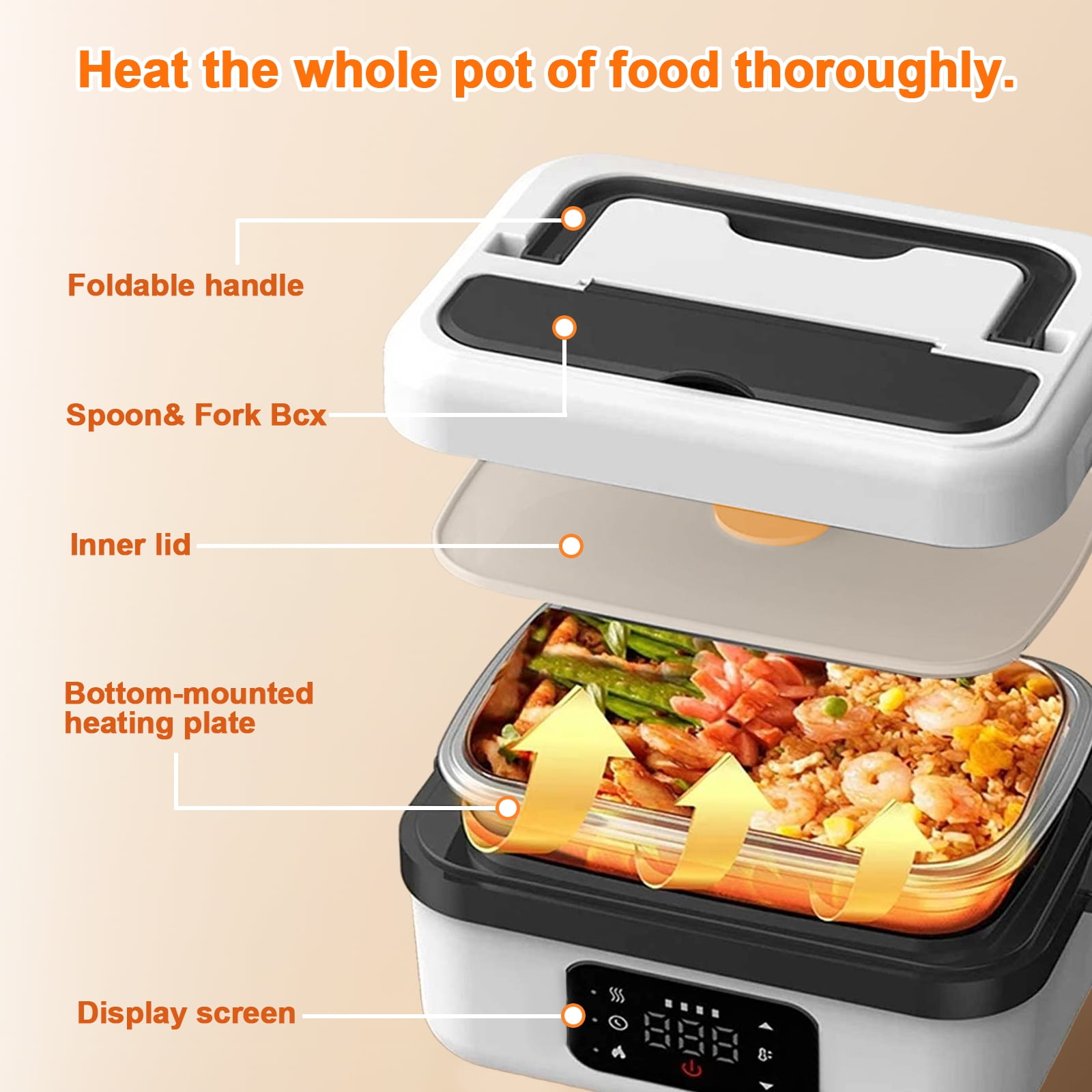 Rechargeable Cordless Self-Heating Lunch Box for Adults - Portable Food ...