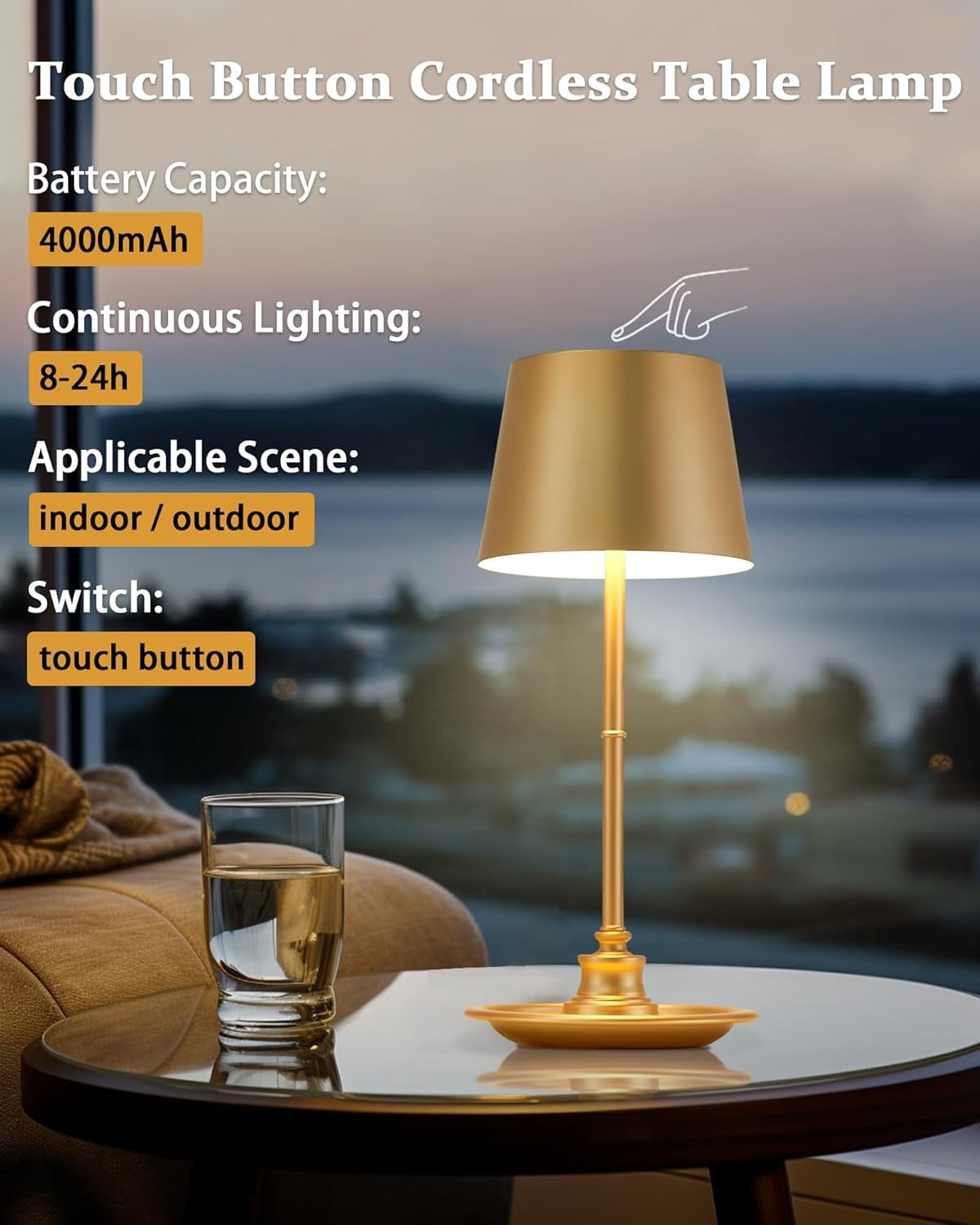 Rechargeable Cordless Table Lamp, Battery Operated LED Bedside Lamp ...