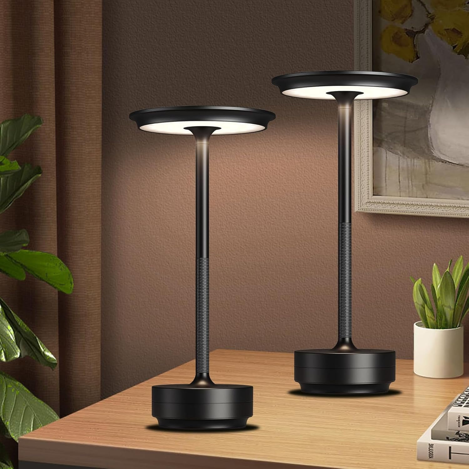 Rechargeable Cordless Table Lamps 2 Pack, Portable 5000mAh Battery LED ...