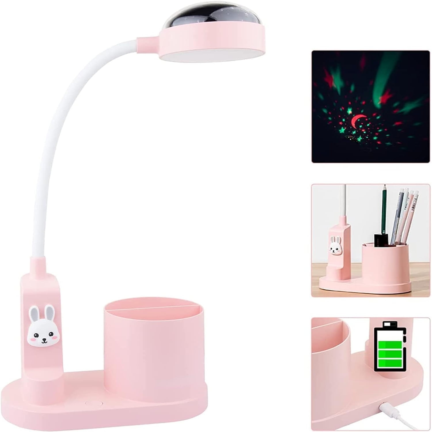 Rechargeable Cute Kawaii Desk Lamp with Star Projection Pen Holder and ...