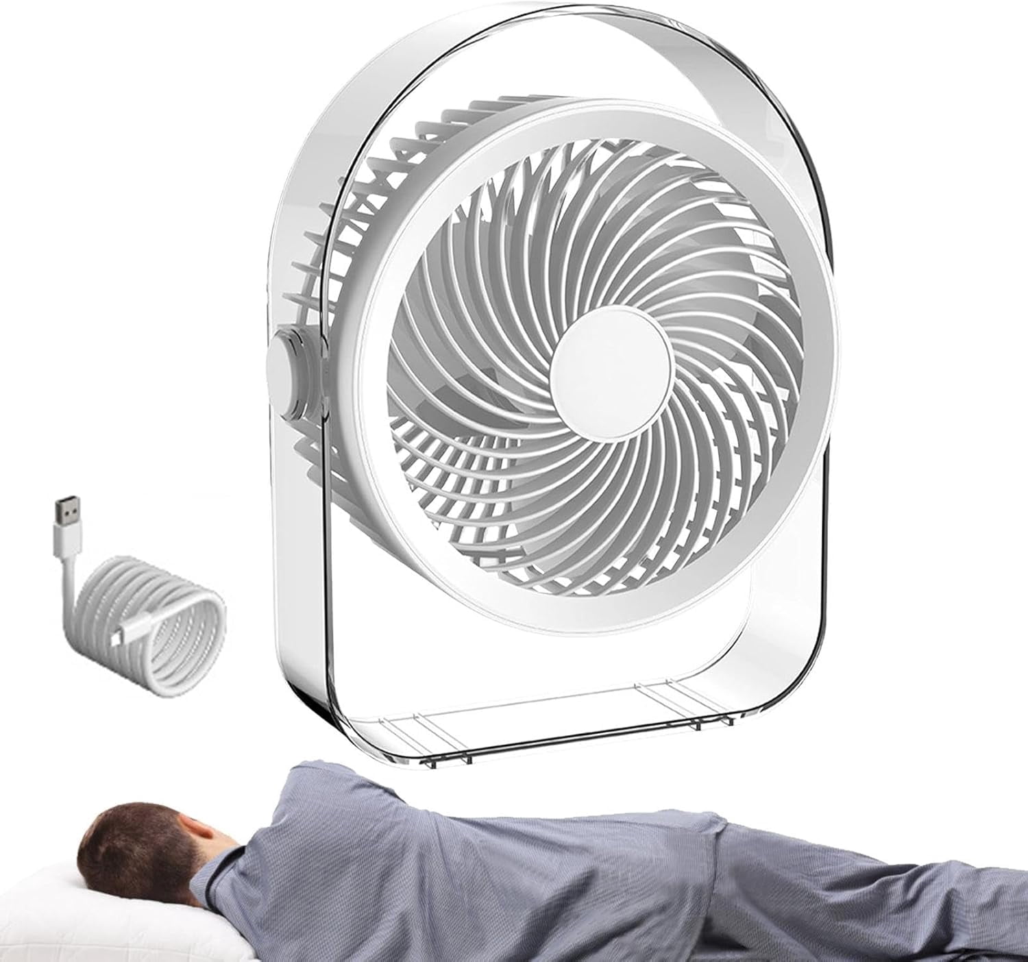 Rechargeable Desk Fan, 5 Speeds Wide-Angle Oscillation, Integrated LED ...