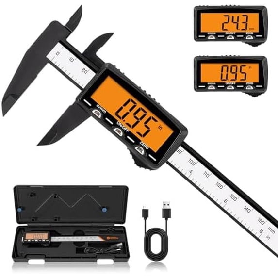 Rechargeable Digital Caliper, 6" Plastic Calipers with Large Orange ...